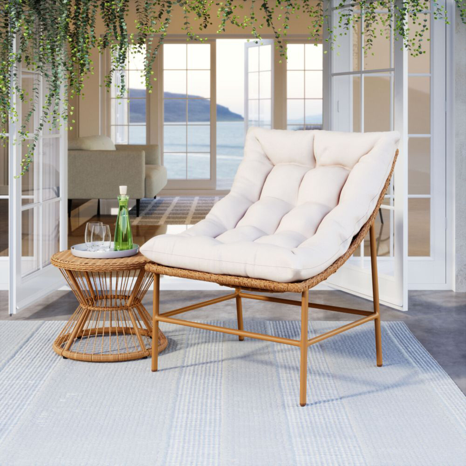 Merilyn Accent Chair Beige & Natural - Rattan Weave Furniture - Touch ...