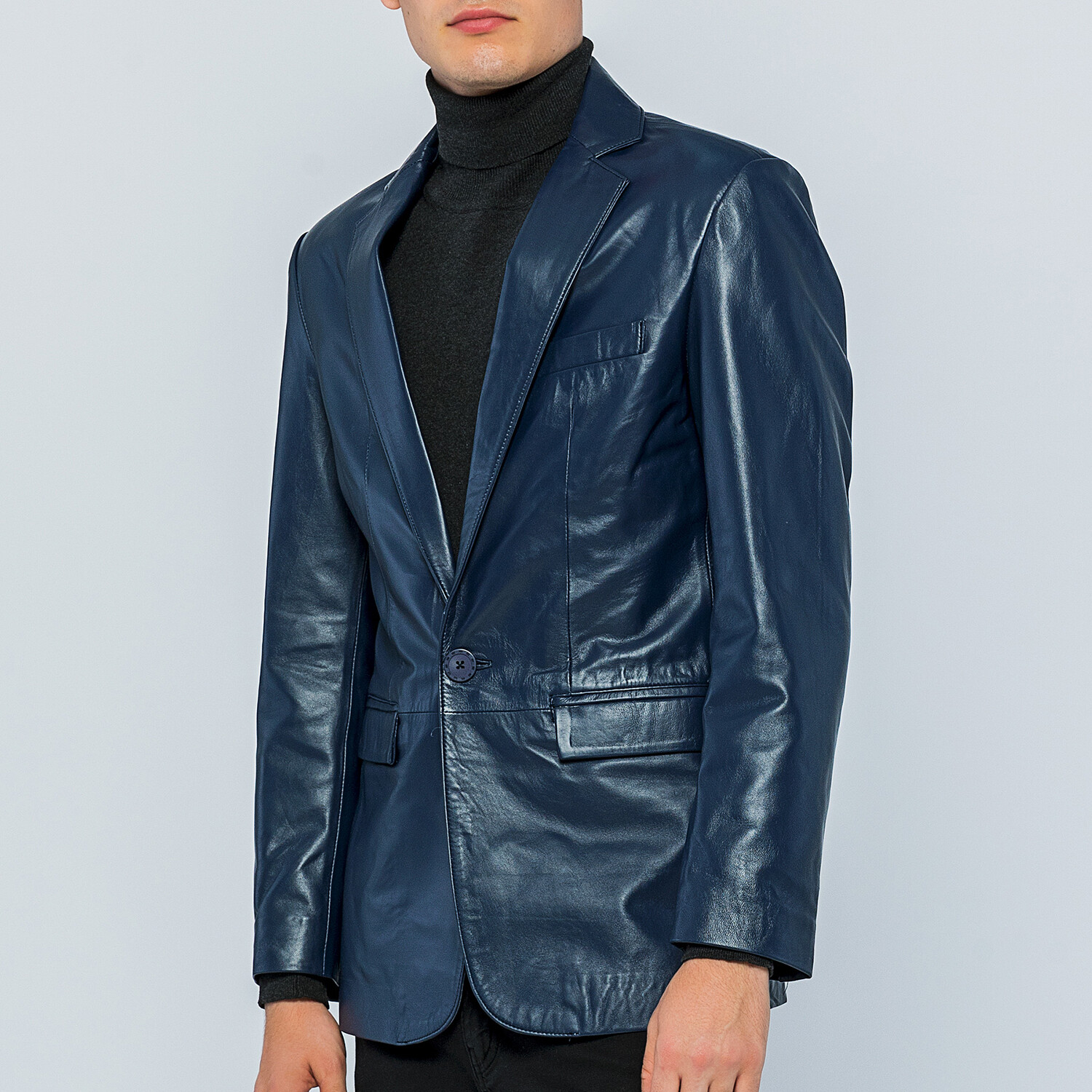 Leather Jacket // Dark Blue // Style 2 (S) - Basics&More Leather ...