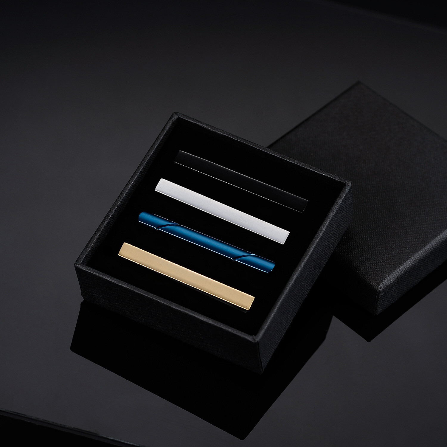 Tie Clips - 4 Pack // Black + Silver + Blue + Gold - Amedeo Exclusive ...
