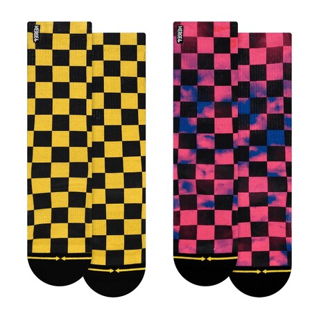 Yellow + Pink Checkmate Classic Crew 2 Pack (L) - MERGE4 Socks - Touch ...