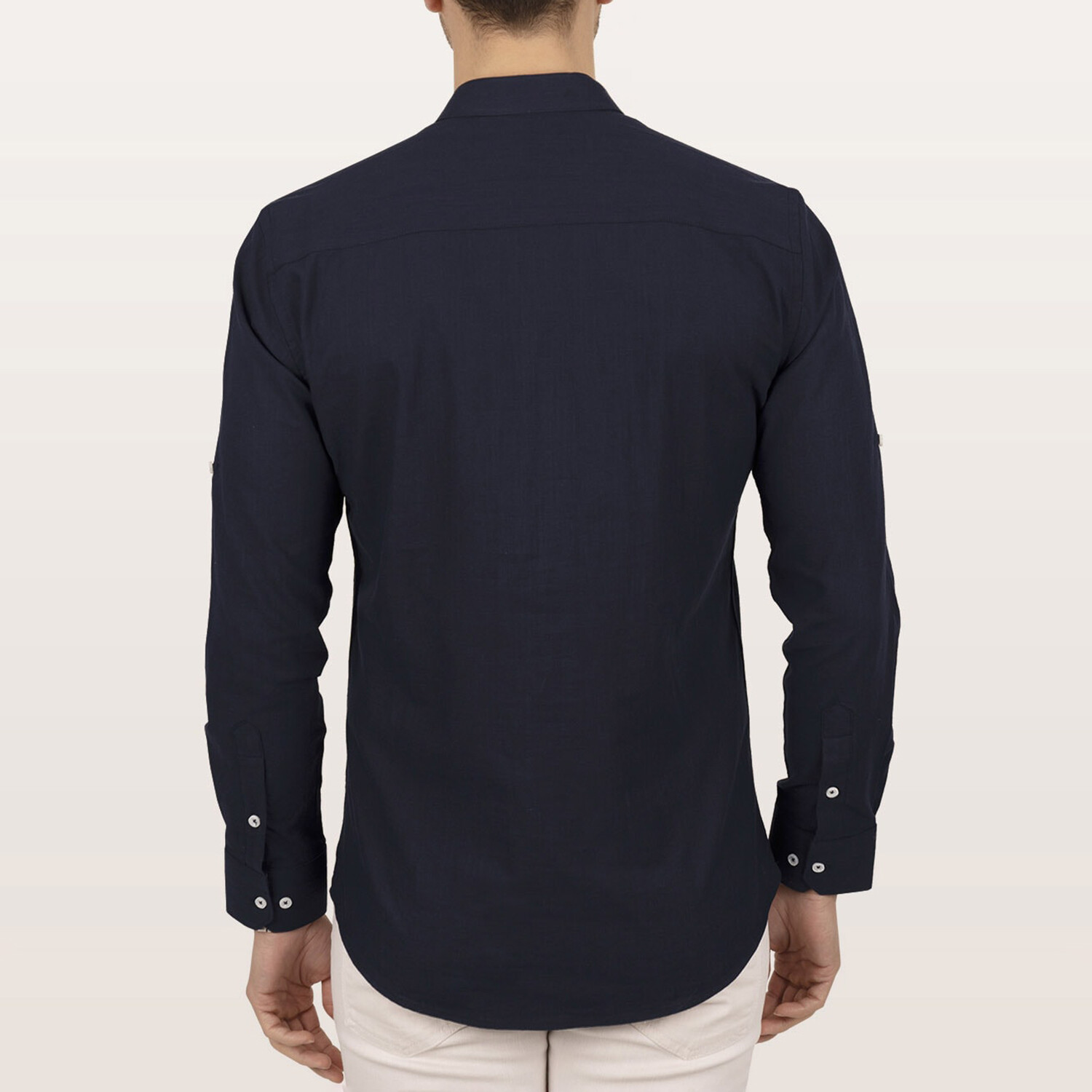 Banded Collar 3 Button Shirt // Navy Blue (S) - ETIKMEN Button Ups ...