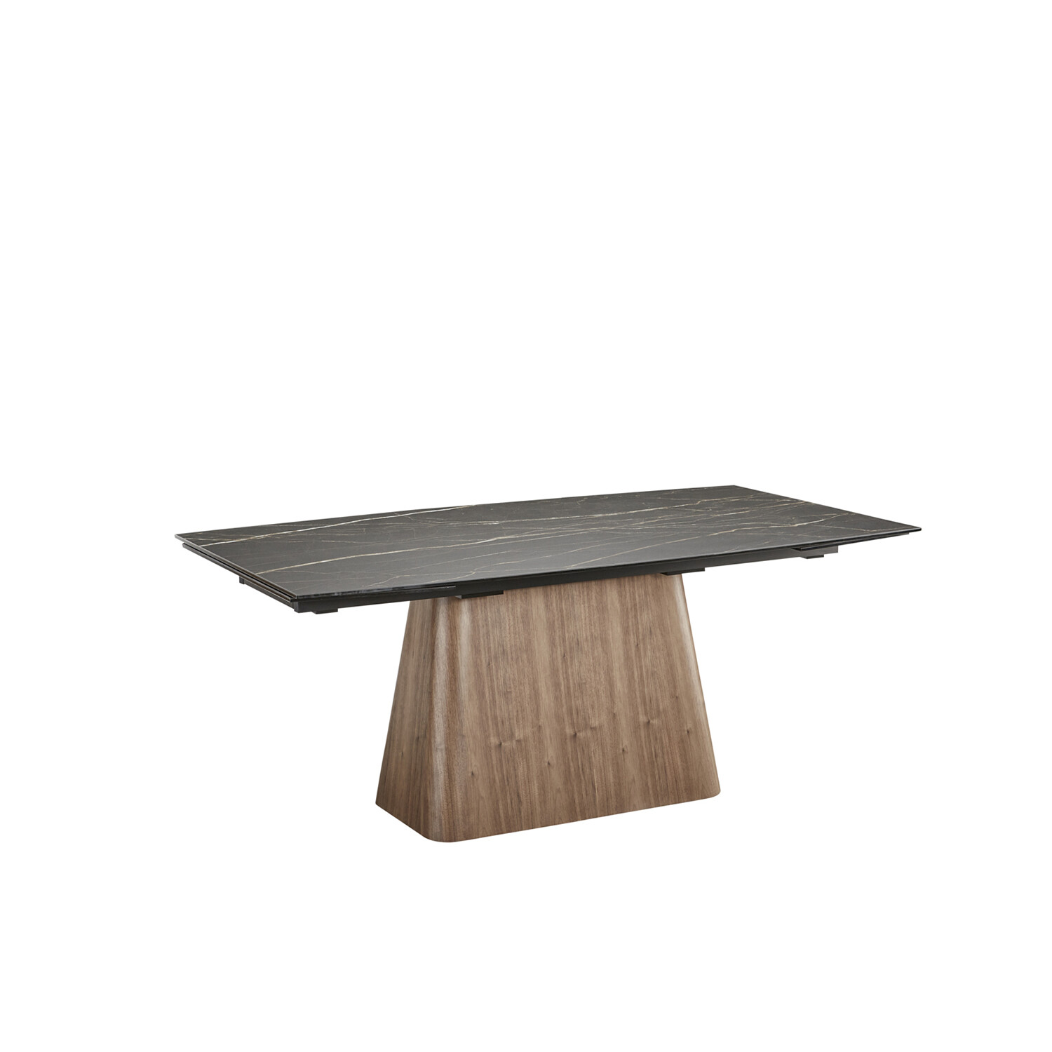 Totem Motorized Dining Table // Walnut Base + Black Marbled Porcelain ...
