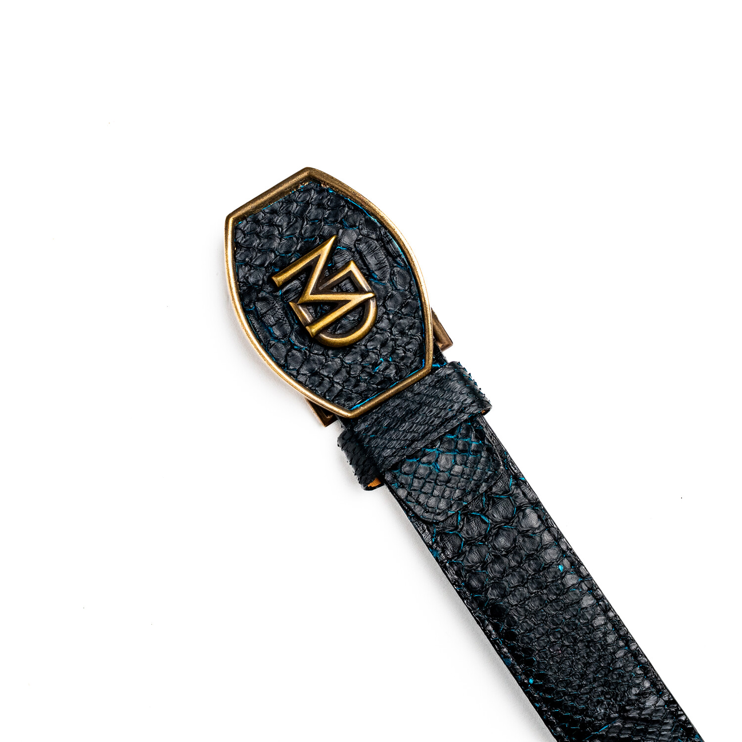 Arkansas Python Leather Belt // Black + Blue (36) - Marco di Milano ...