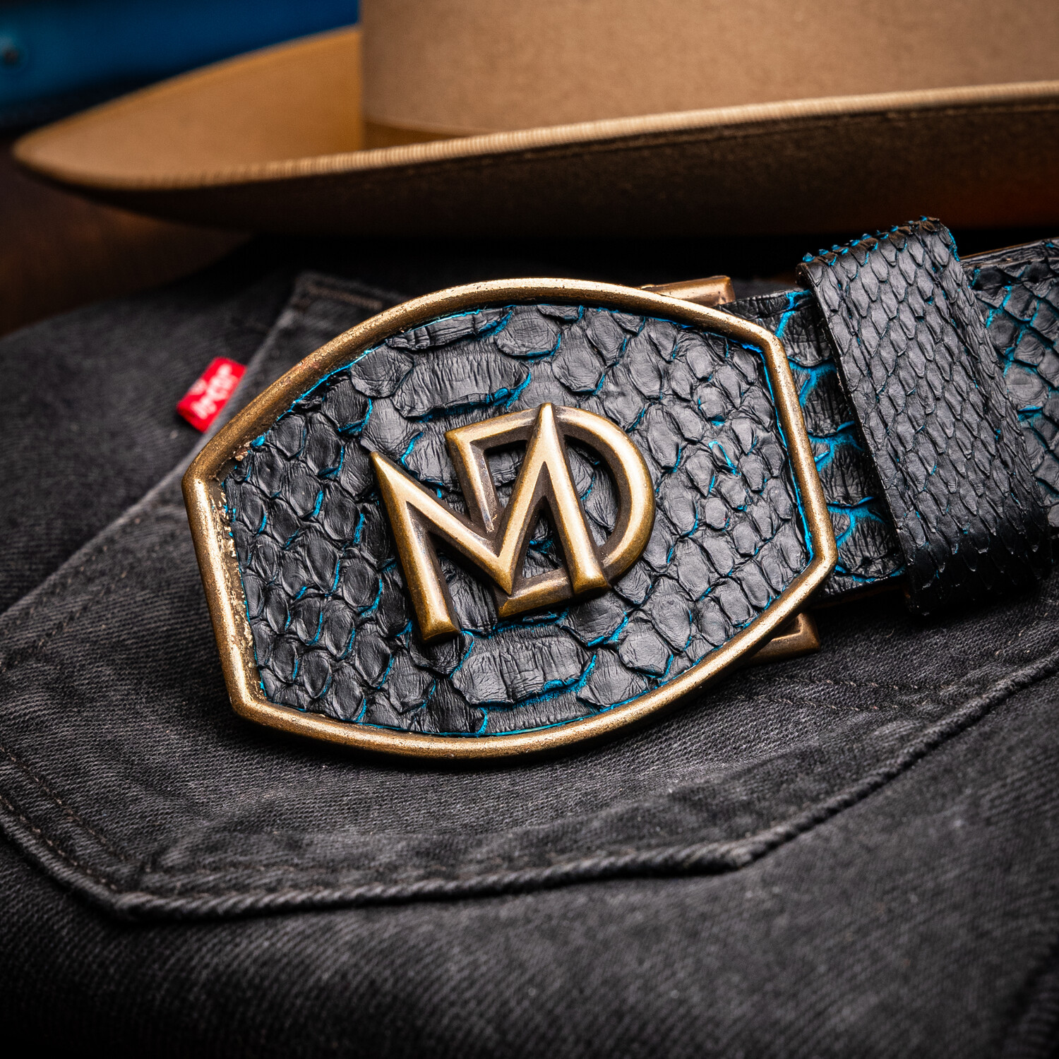 Arkansas Python Leather Belt // Black + Blue (36) - Marco di Milano ...